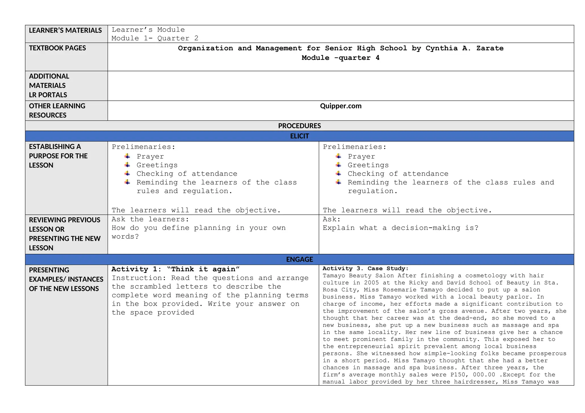 DAILY LESSON LOG organization and management.docx