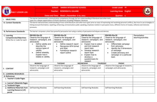 Daily Lesson Log English 10 Quarter 2 Lesson 1 | DOCX
