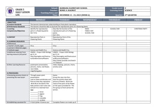 daily lesson plan in Science in fifth grader | PPT