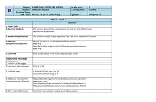 DLL in SCIENCE Demo for Teacher's Guide | DOCX