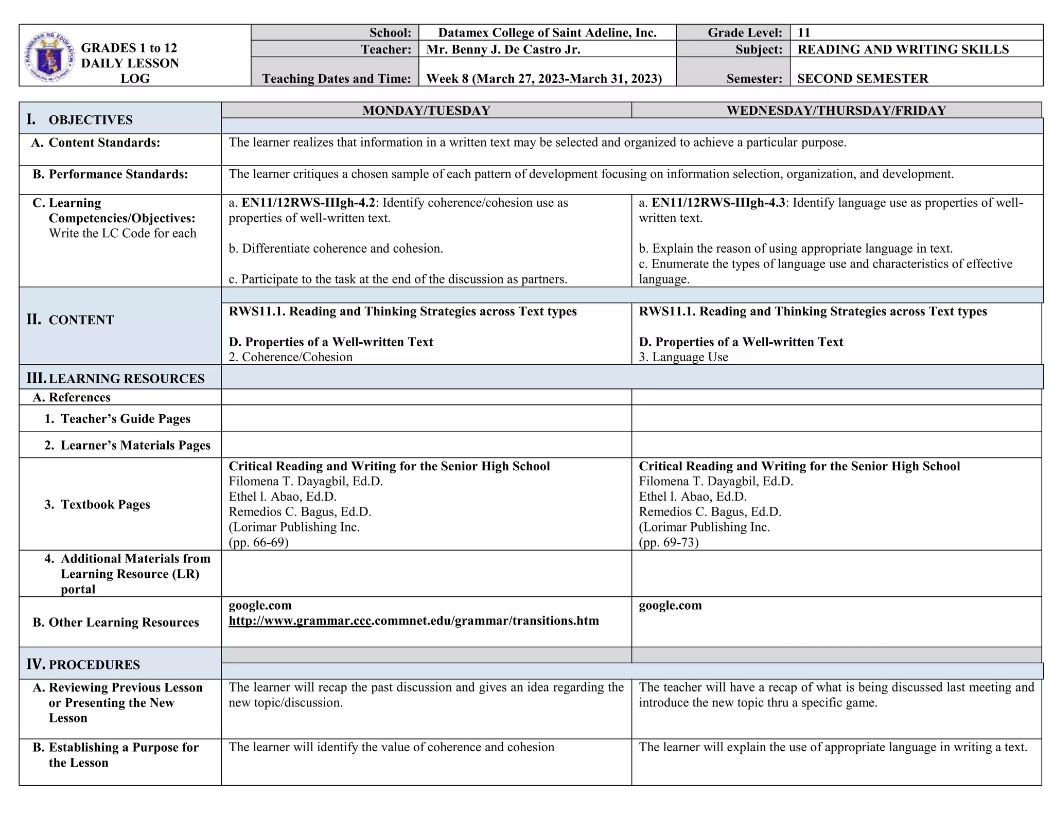 DLL WEEK 8 READING AND WRITING.docx