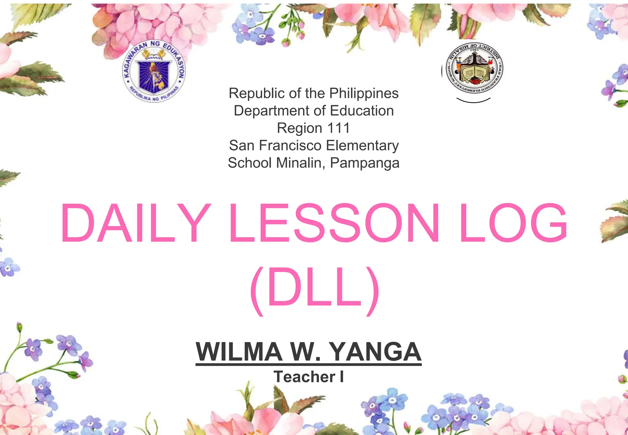 Daily lesson log sample cover only. pptx | PPTX