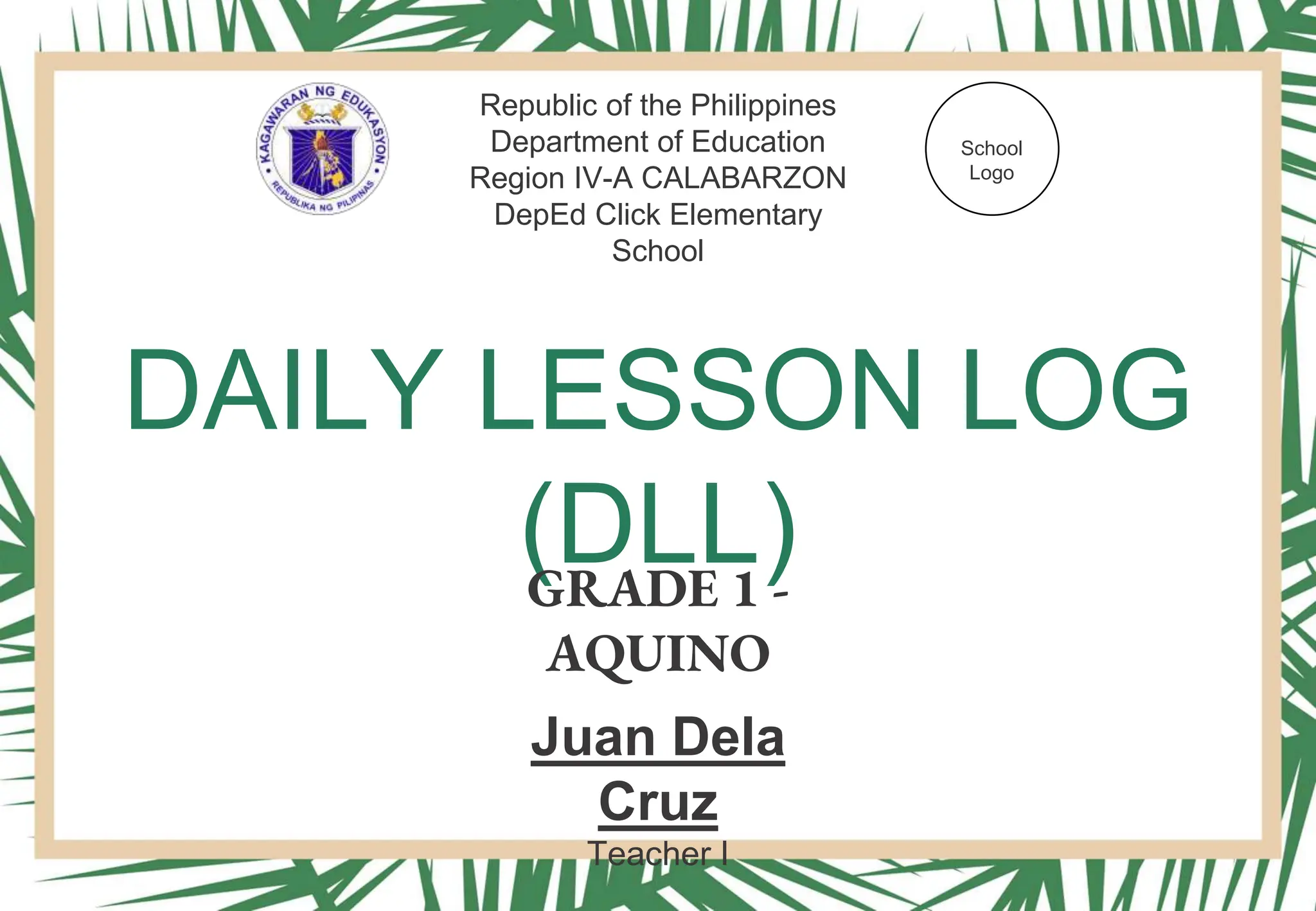 Daily lesson log sample cover only. pptx | PPTX