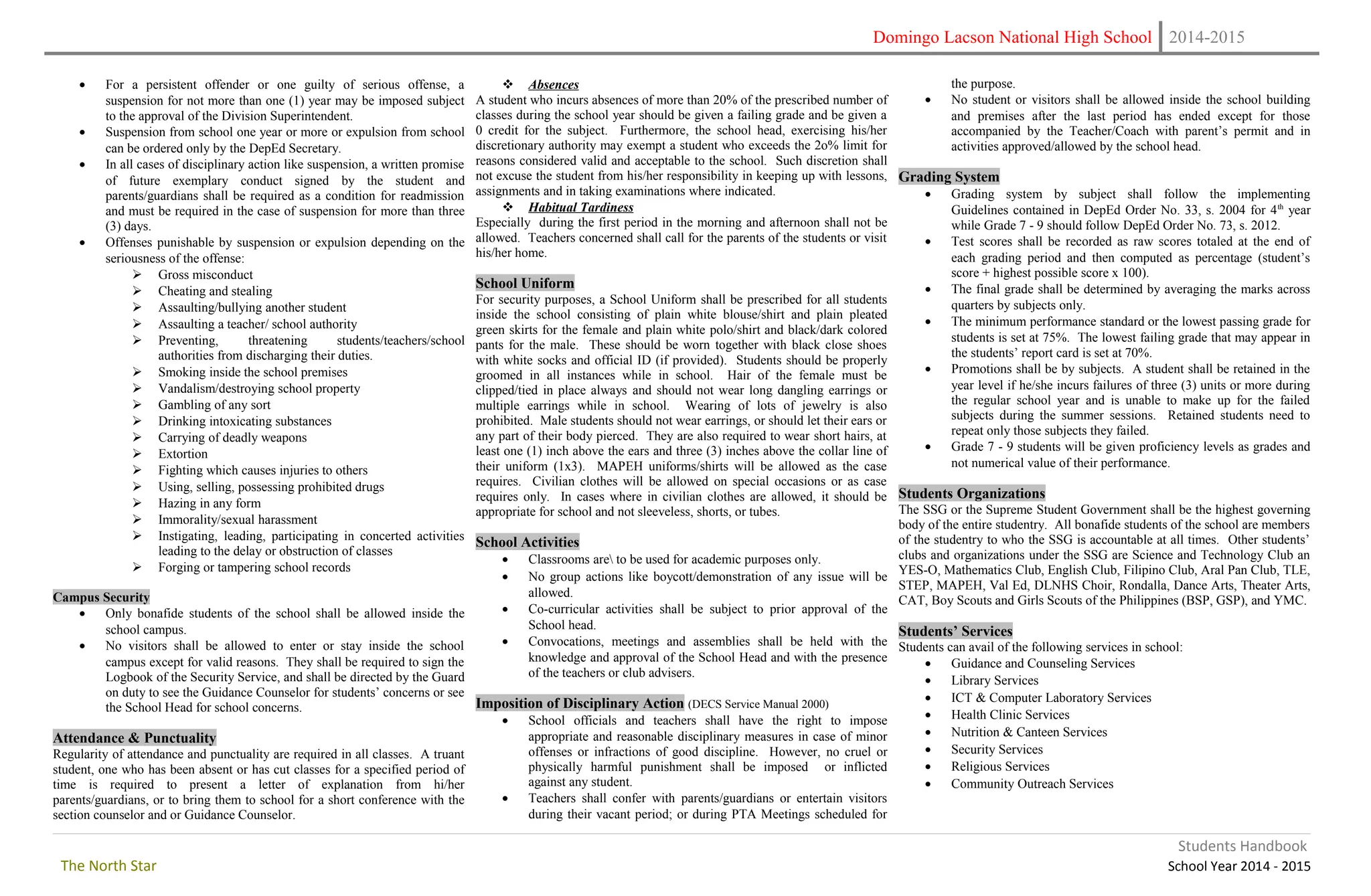 Dlnhs student handbook | DOC