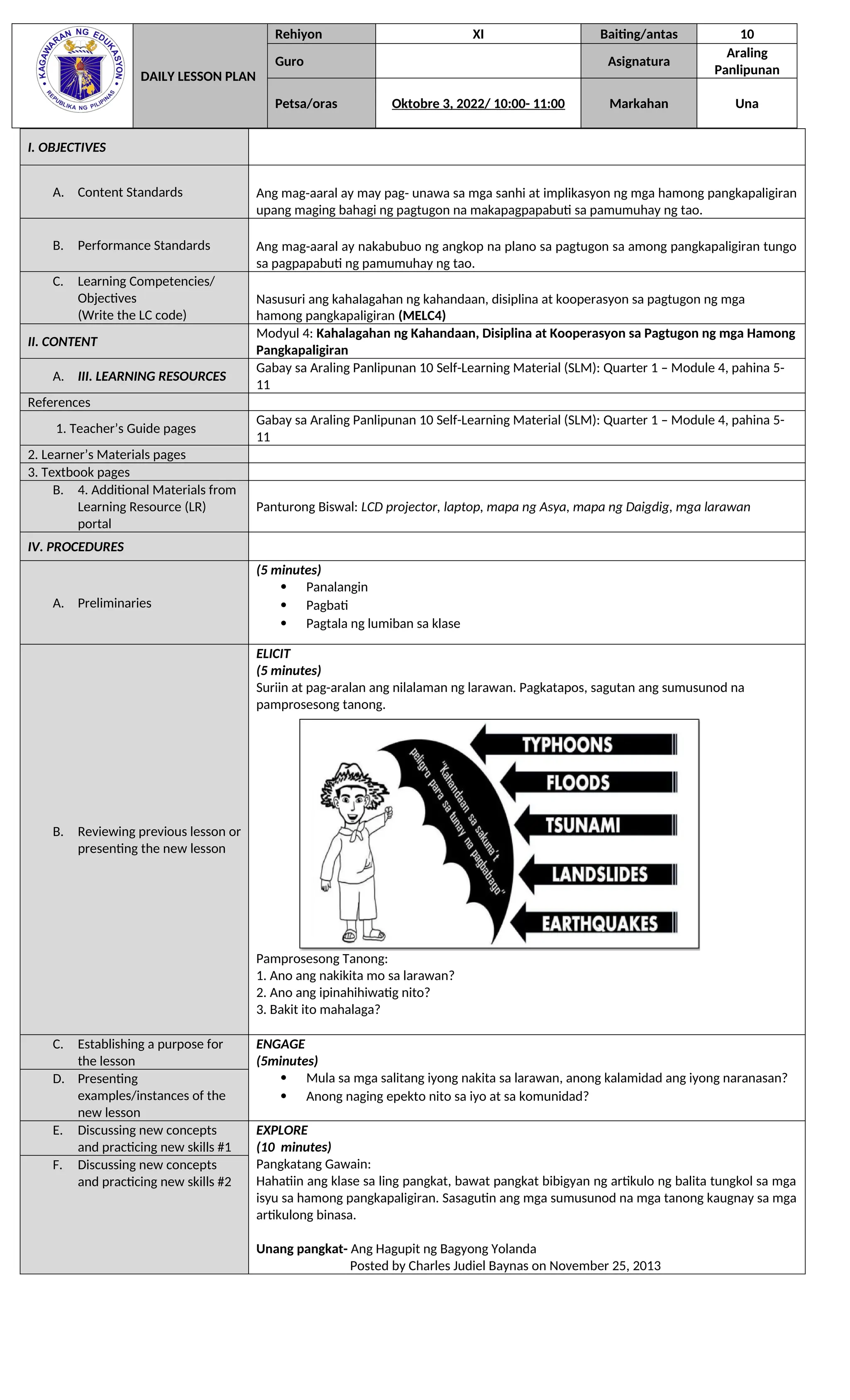 Detailed Lesson Plan- Araling Panlipunan 10 | DOCX