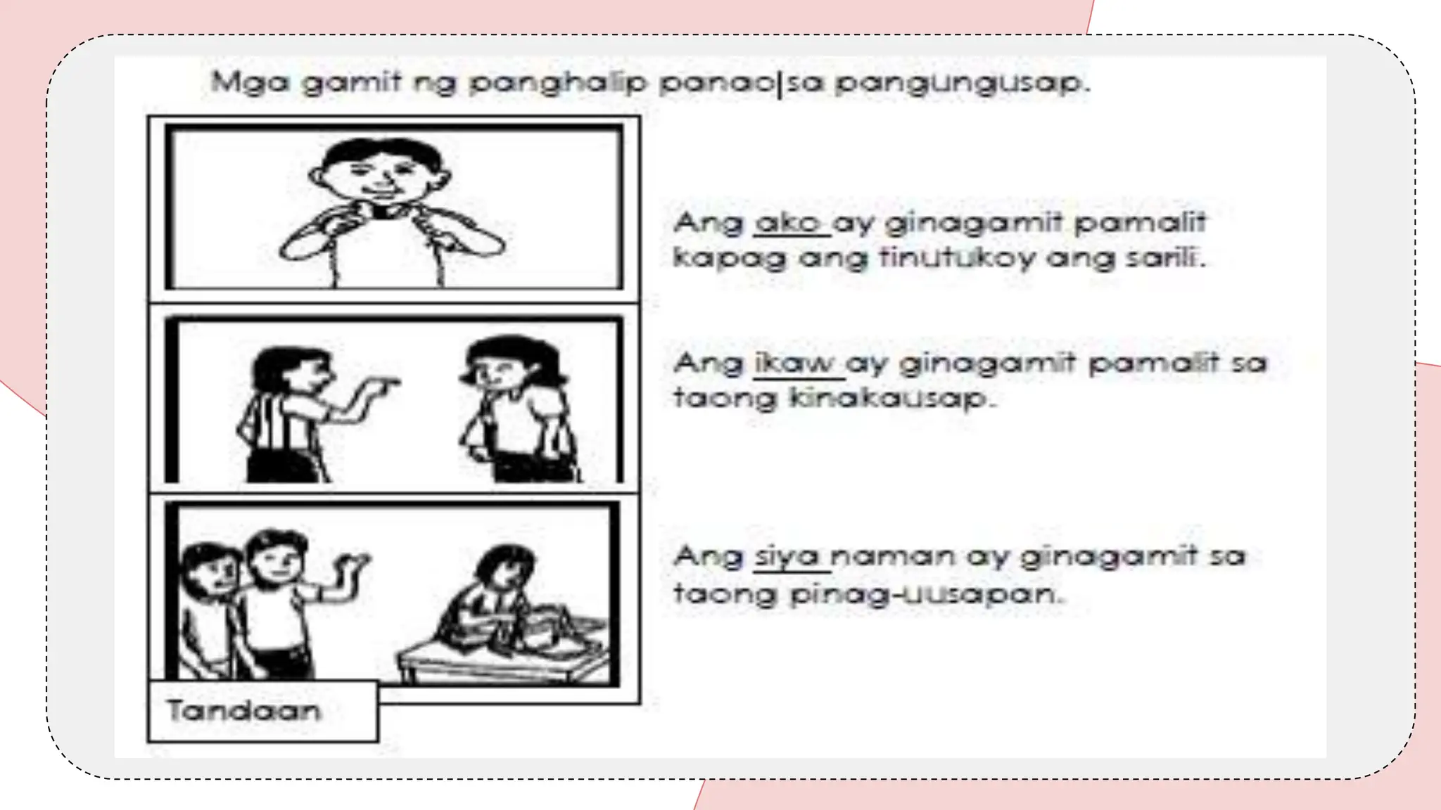 Paggamit sa Usapan ng mga Salitang Pamalit sa Ngalan ng Tao (Ako, Ikaw ...