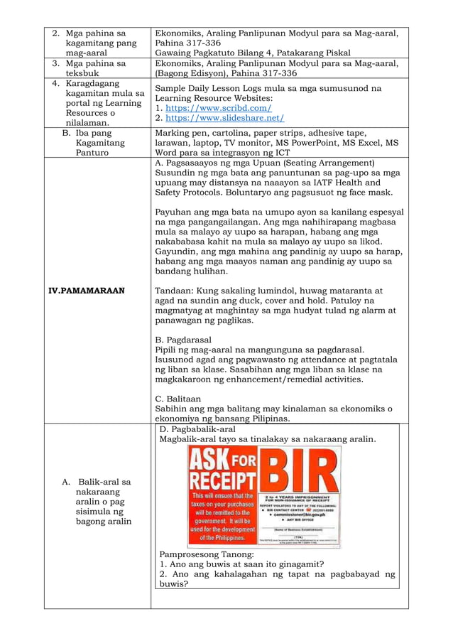 DLP - Detailed Lesson Plan - Patakarang Piskal | DOCX