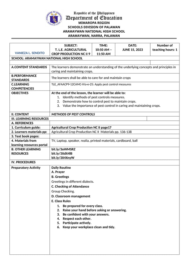 daily lesson plan agriculture grade 9.docx | Gardening | Home & Garden