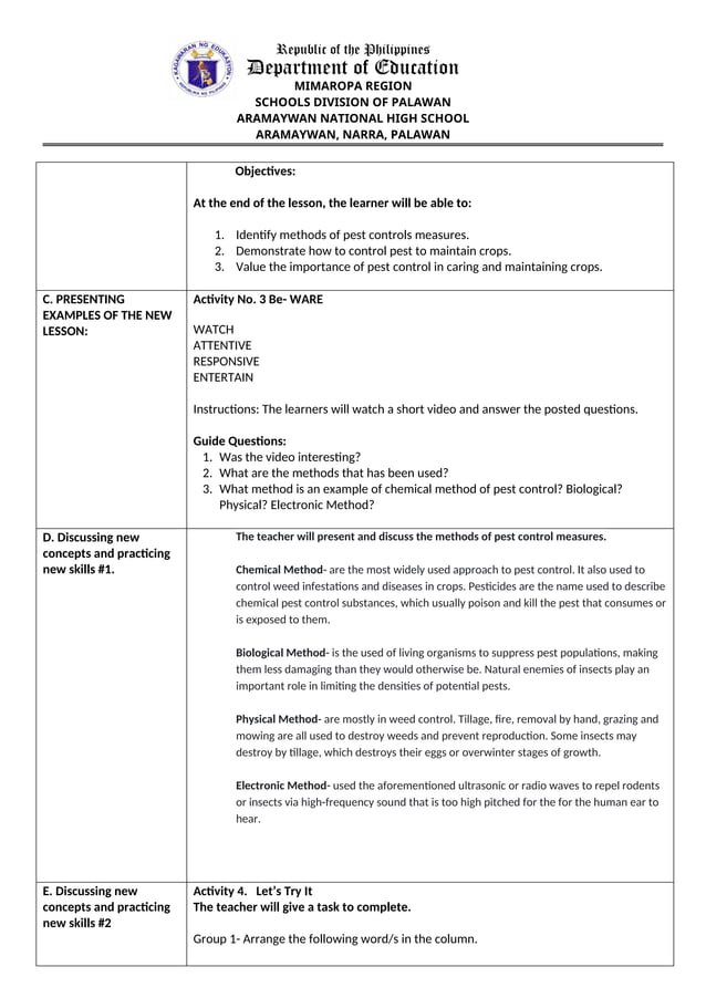 daily lesson plan agriculture grade 9.docx | Gardening | Home & Garden