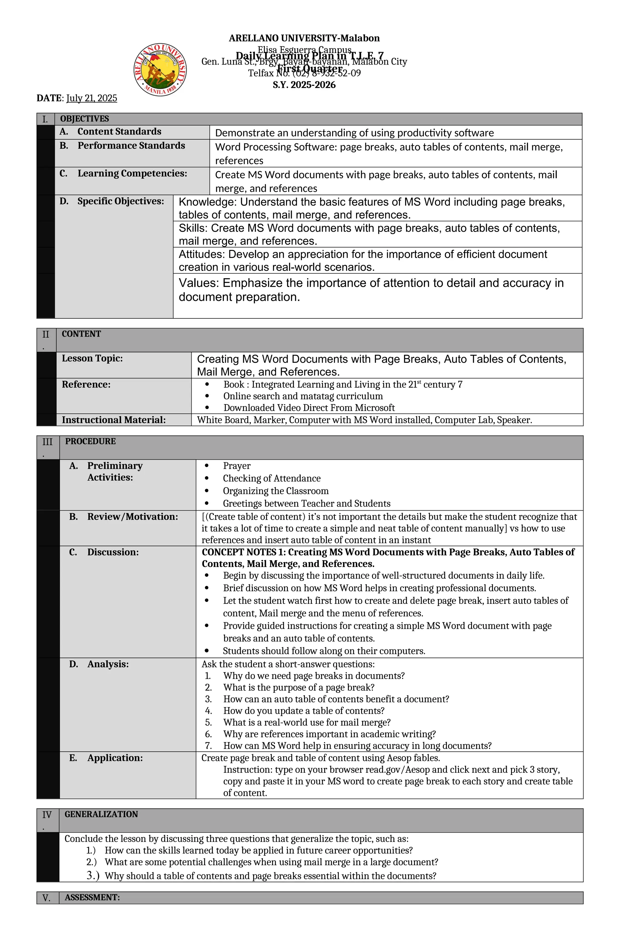 DLP creating MS word page breaks , table of content.docx