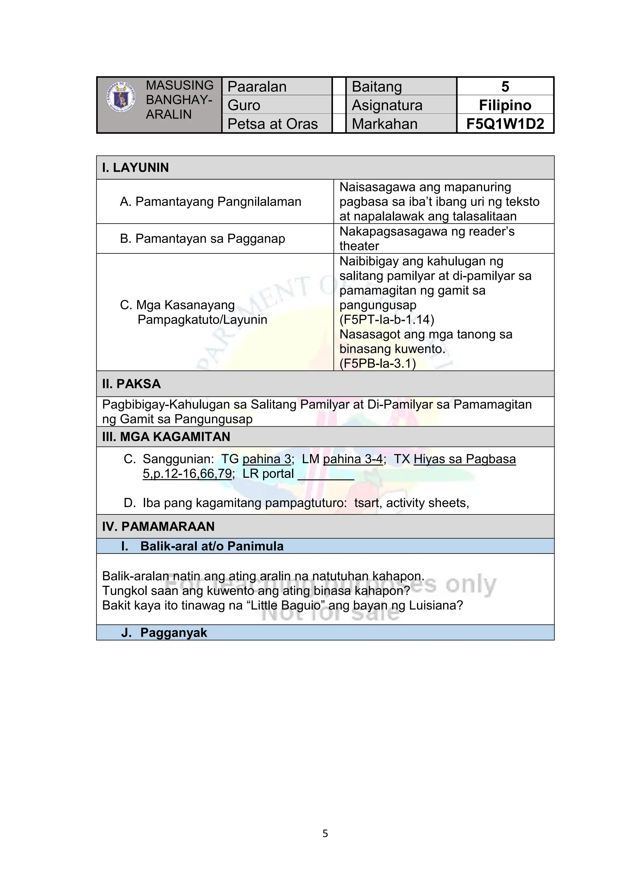 Deped Dlp Filipino 5
