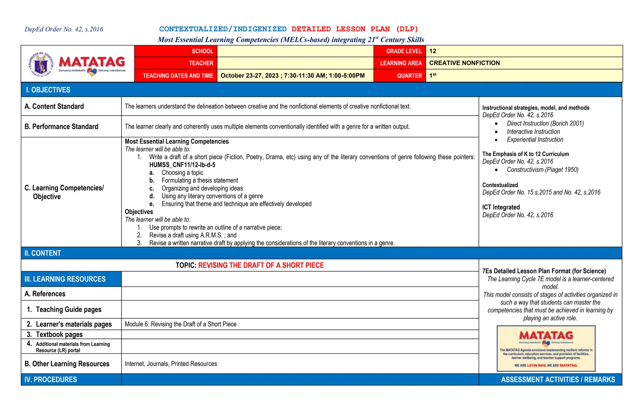 Daily Lesson Plan for Classroom Observation Template.docx | Educational Assessment | Education