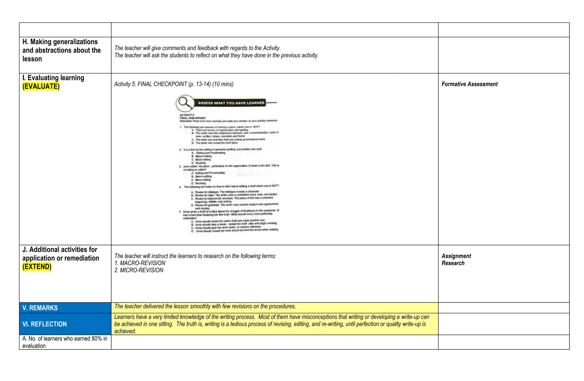 Daily Lesson Plan for Classroom Observation Template.docx | Educational Assessment | Education