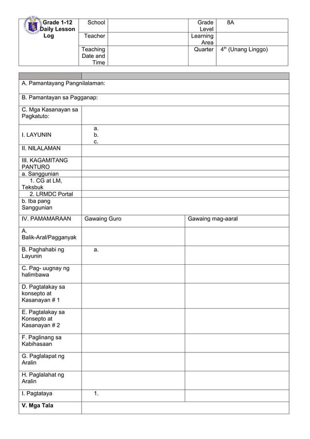 DLP Format.docx blank daily lesson plan. | DOCX