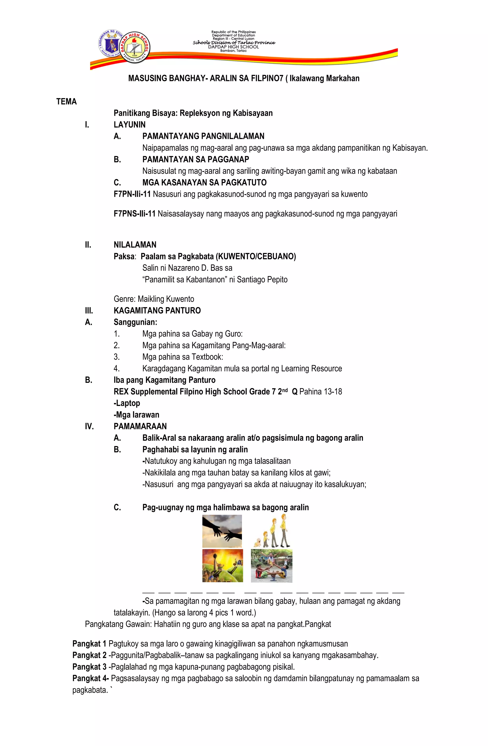 Dlp grade 7 maikling kuwento (paalam sa pagkabata) | PDF