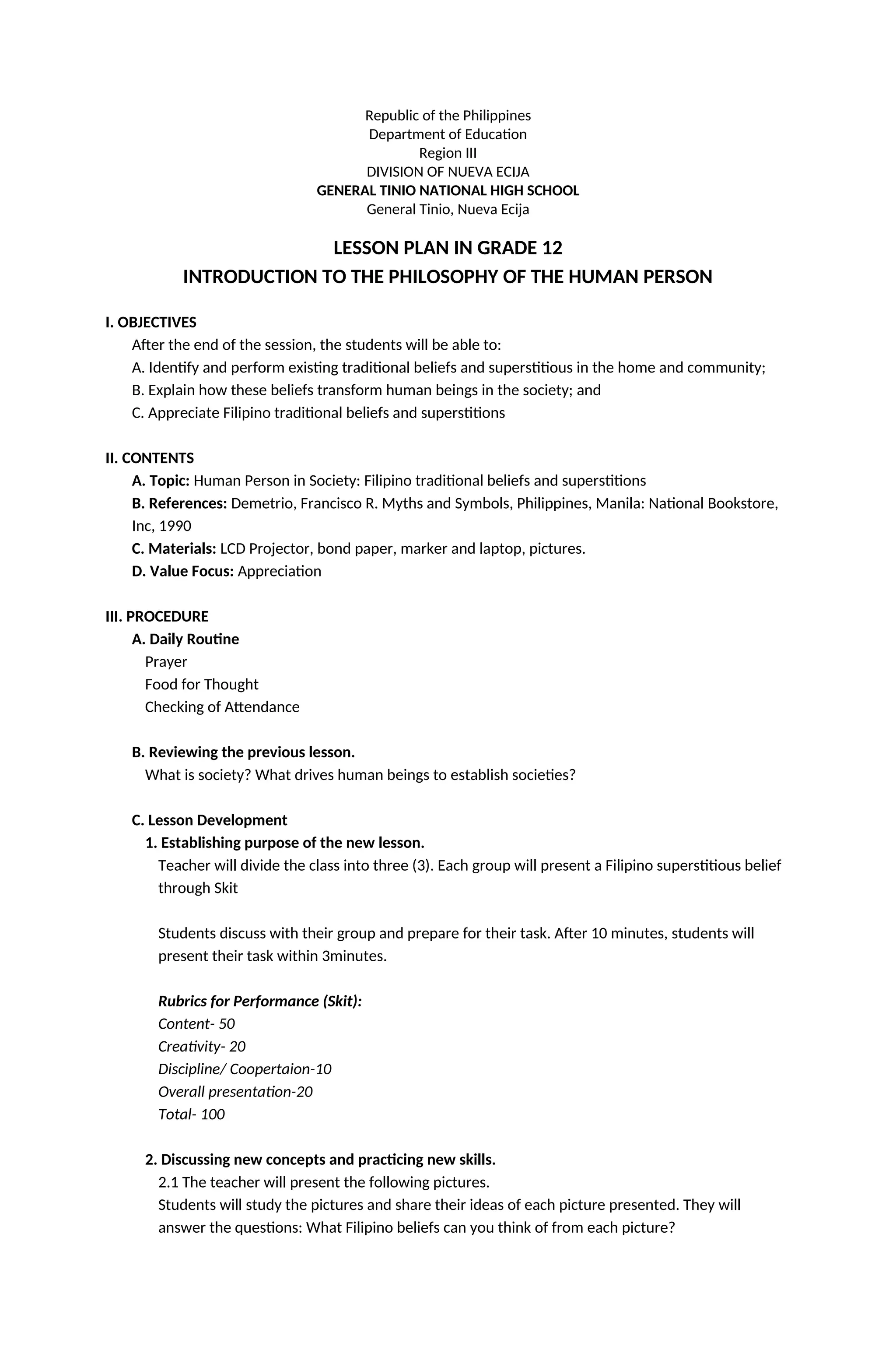 Daily Lessn Plan on Philosophy-COT2.docx