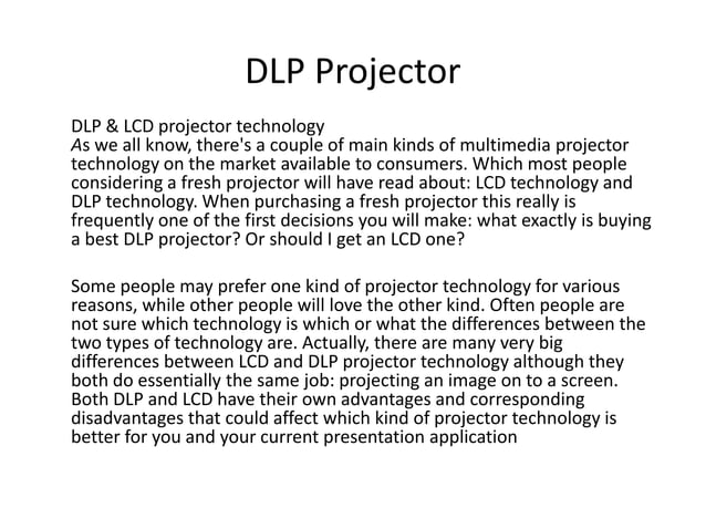 Dlp projector ppt | PPTX | Cameras and Camcorders | Consumer Electronics