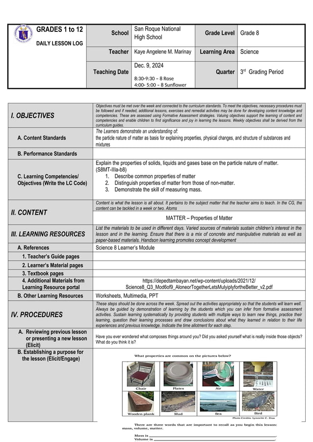 DLP Science8- Dec. 9.docxmbunguyjhv bjvhgchbv mghvb hbv ghjv | DOCX