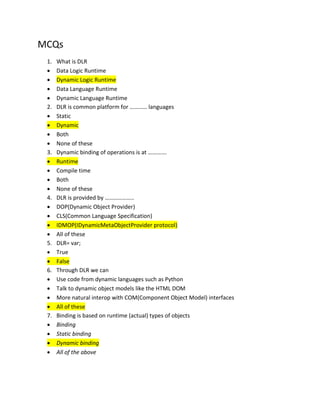 DLR MCQs | PDF | Programming Languages | Computing