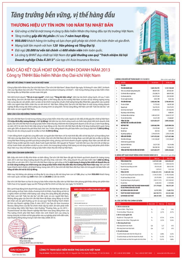Dlvn bao cao ket qua hoat dong kinh doanh 2013 | PDF