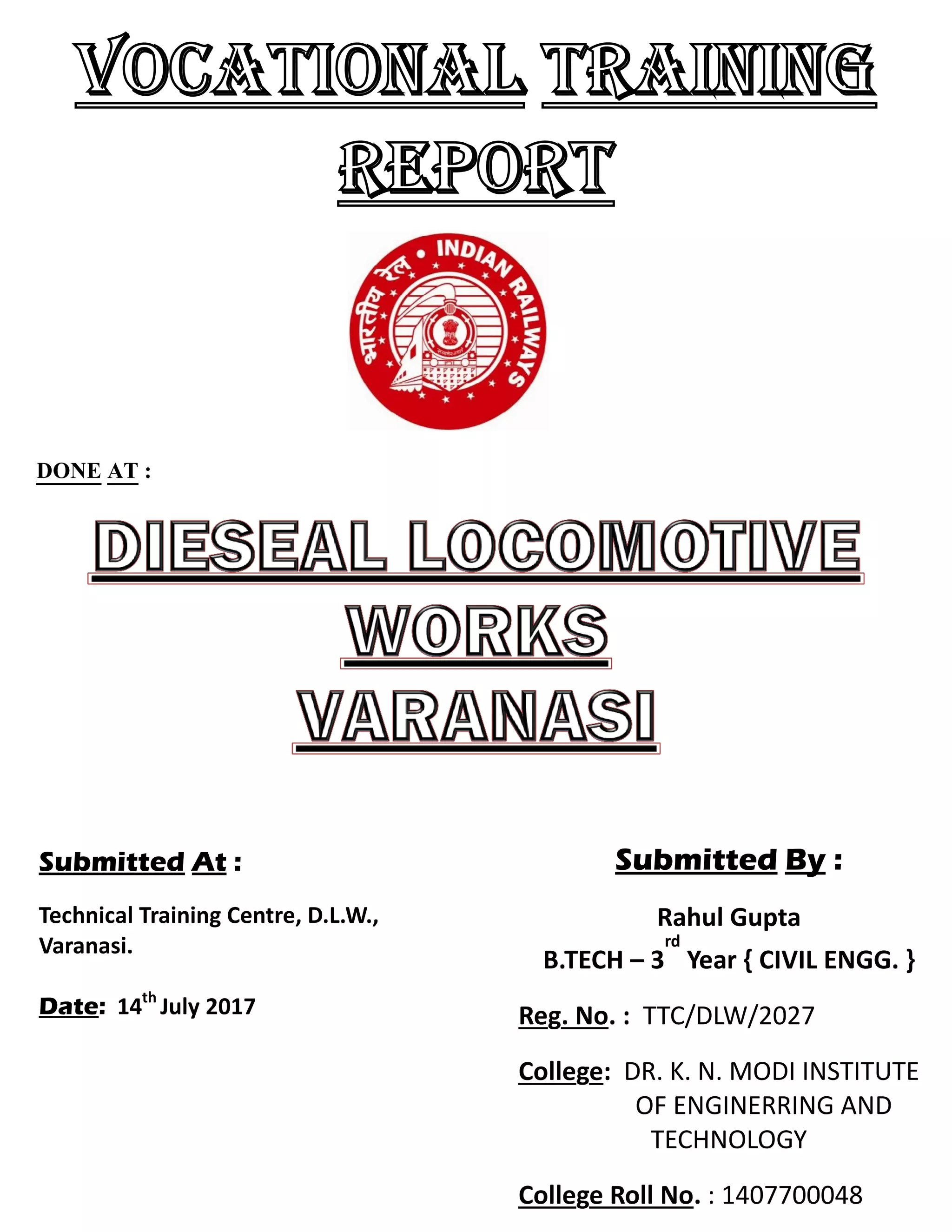 DLW, Varanasi Summer Training Report- CIVIL Branch | PDF