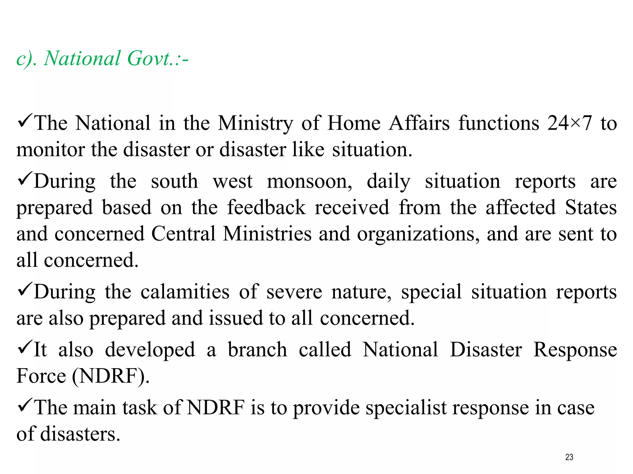 Disaster management framework in India | PPTX