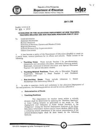 Dm no.-169-s.-2010 deployment of new teaching positions | PDF ...