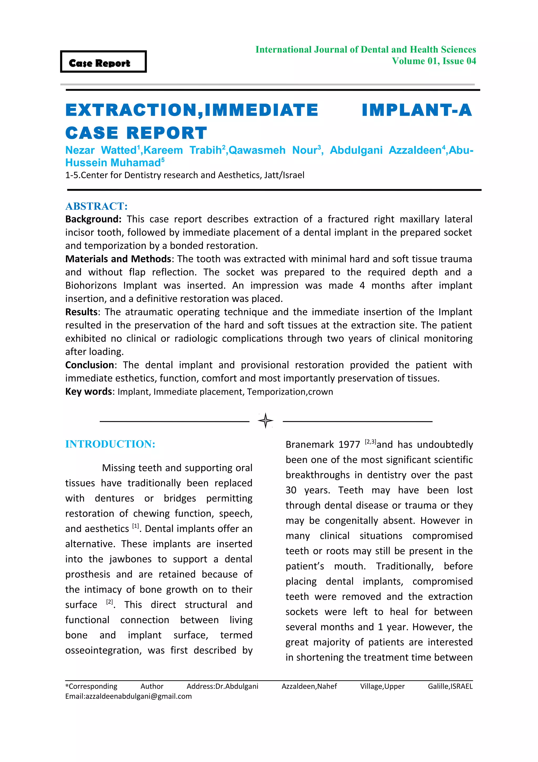 EXTRACTION,IMMEDIATE IMPLANT-A CASE REPORT | PDF