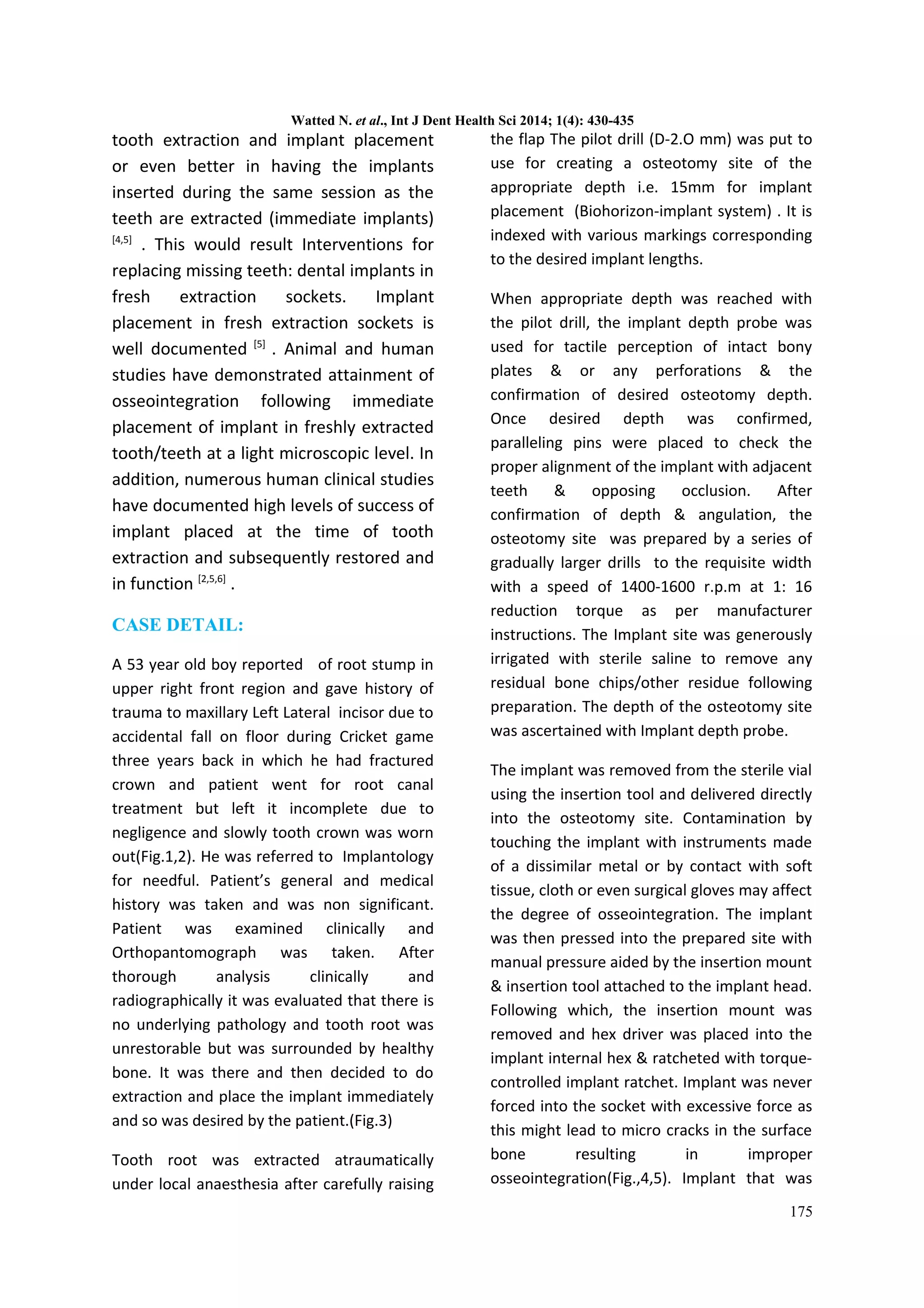 EXTRACTION,IMMEDIATE IMPLANT-A CASE REPORT | PDF