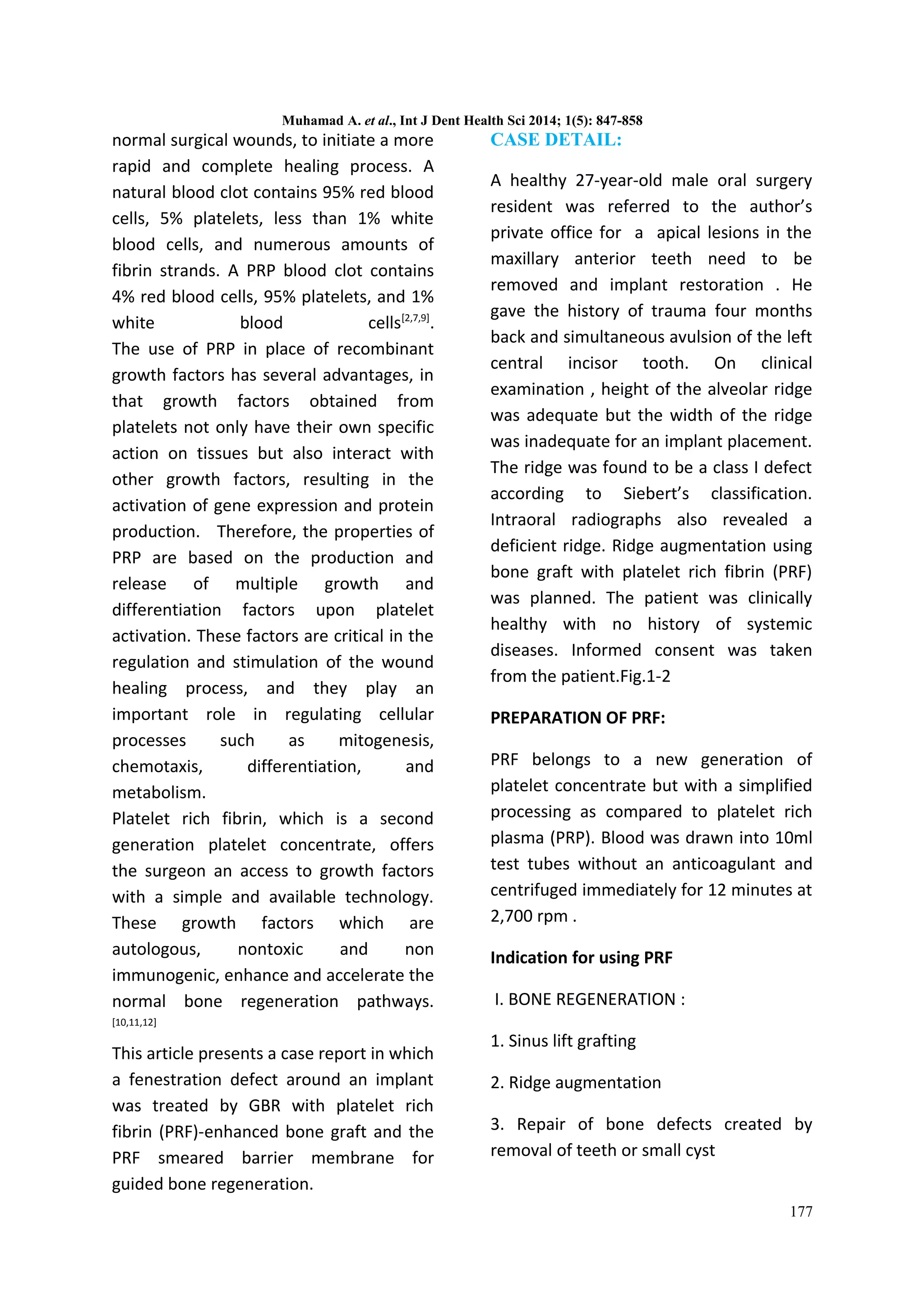 EXTRACTION AND IMMEDIATE IMPLANT PLACEMENT USING A COMBINED PRF, AND PROVISIONALIZATION ...