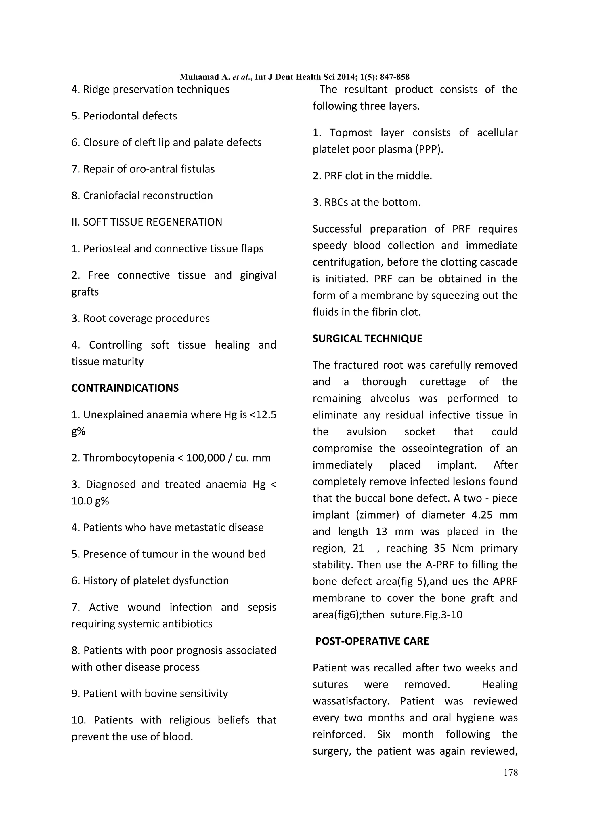 EXTRACTION AND IMMEDIATE IMPLANT PLACEMENT USING A COMBINED PRF, AND ...