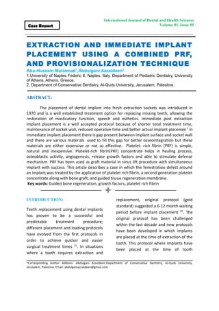EXTRACTION AND IMMEDIATE IMPLANT PLACEMENT USING A COMBINED PRF, AND PROVISIONALIZATION ...