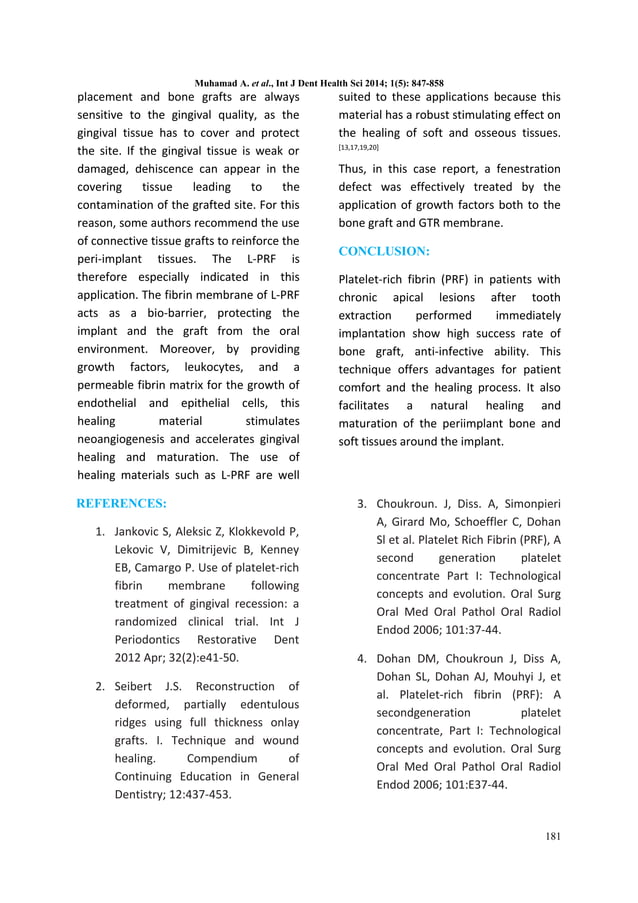 EXTRACTION AND IMMEDIATE IMPLANT PLACEMENT USING A COMBINED PRF, AND PROVISIONALIZATION ...