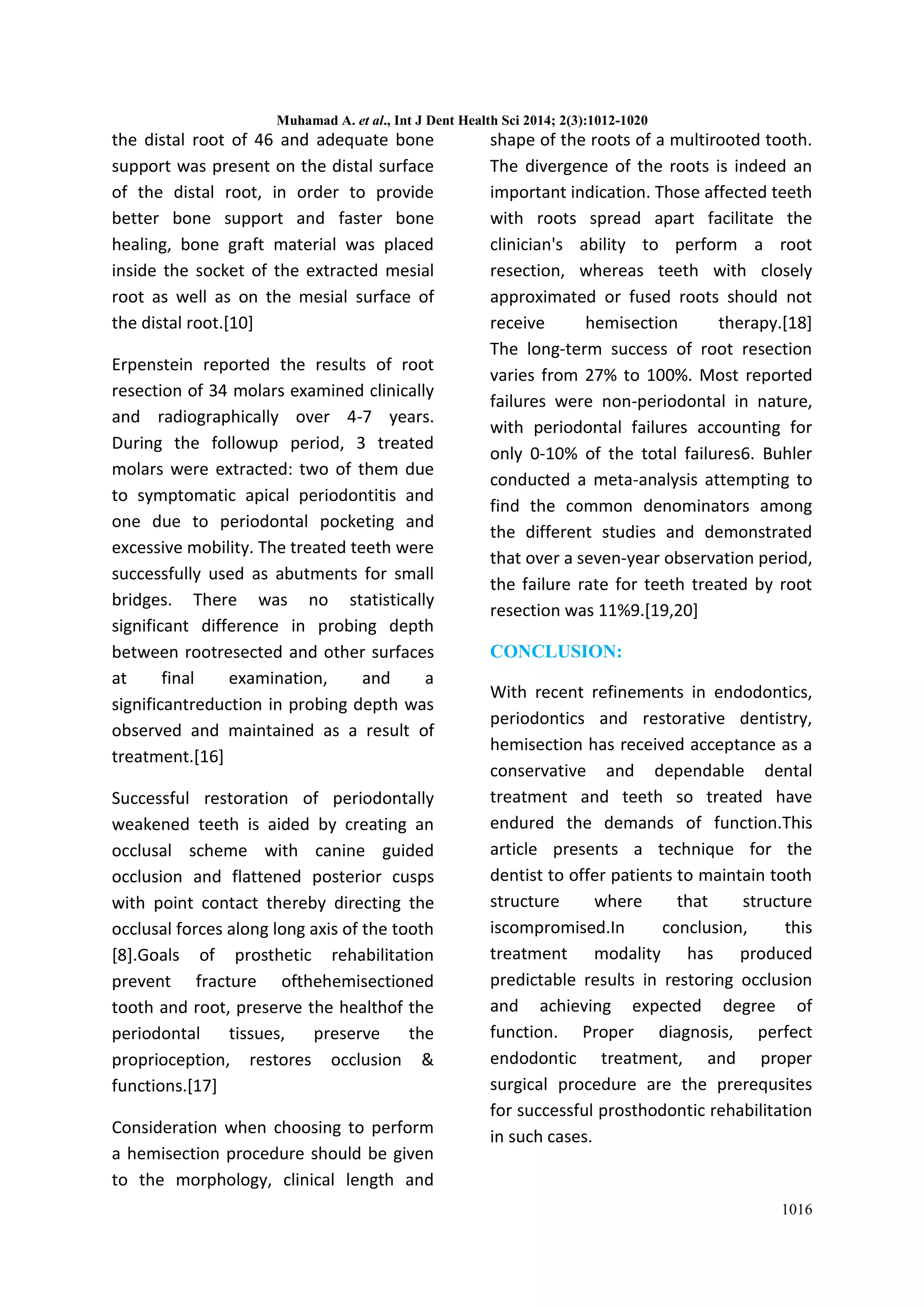 HEMISECTION: A CONSERVATIVE APPROACH FOR FURCATION-INVOLVED MANDIBULAR ...