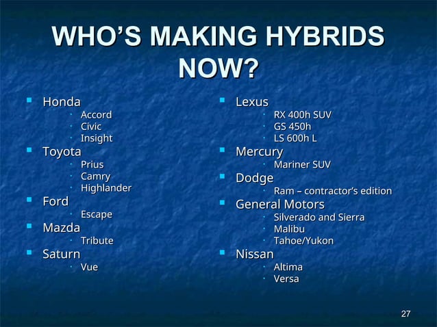 Insight into future mobility technology; Electric and Hybrid Vehicles ...