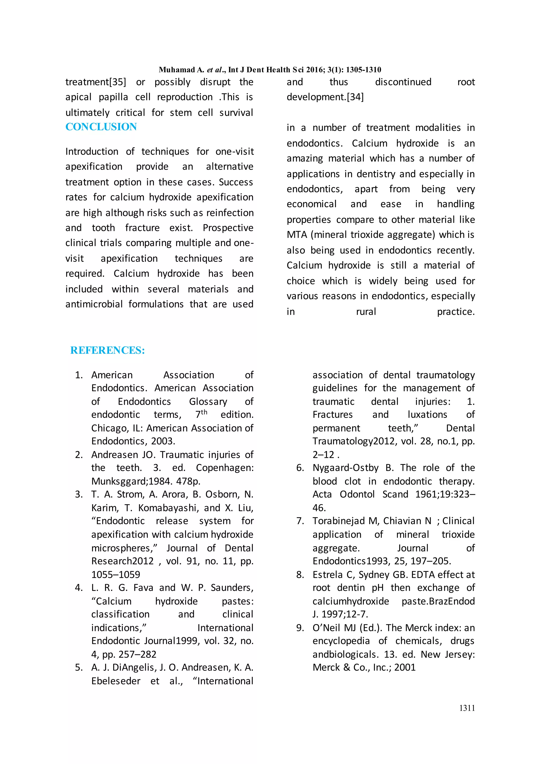 MANAGEMENT OF OPEN APEX IN PERMANENT TEETH WITH CALCIUM HYDROXIDE PASTE ...