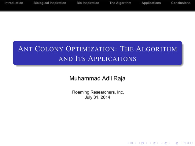 Ant Colony Optimization: The Algorithm and Its Applications | PDF