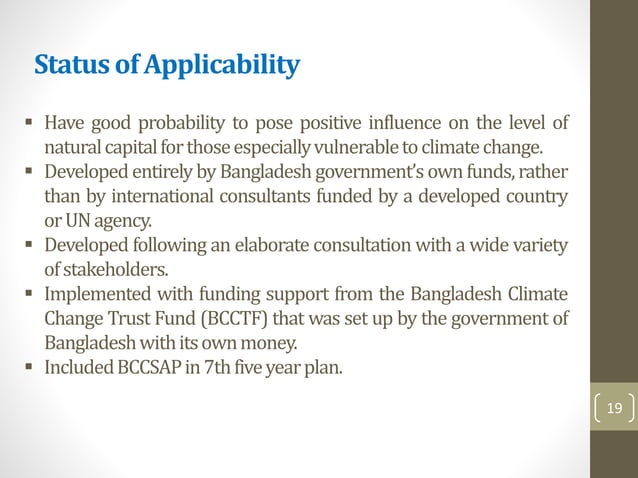 Critically evaluate the salient features of Bangladesh Climate Change ...