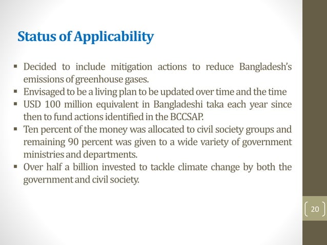 Critically evaluate the salient features of Bangladesh Climate Change ...