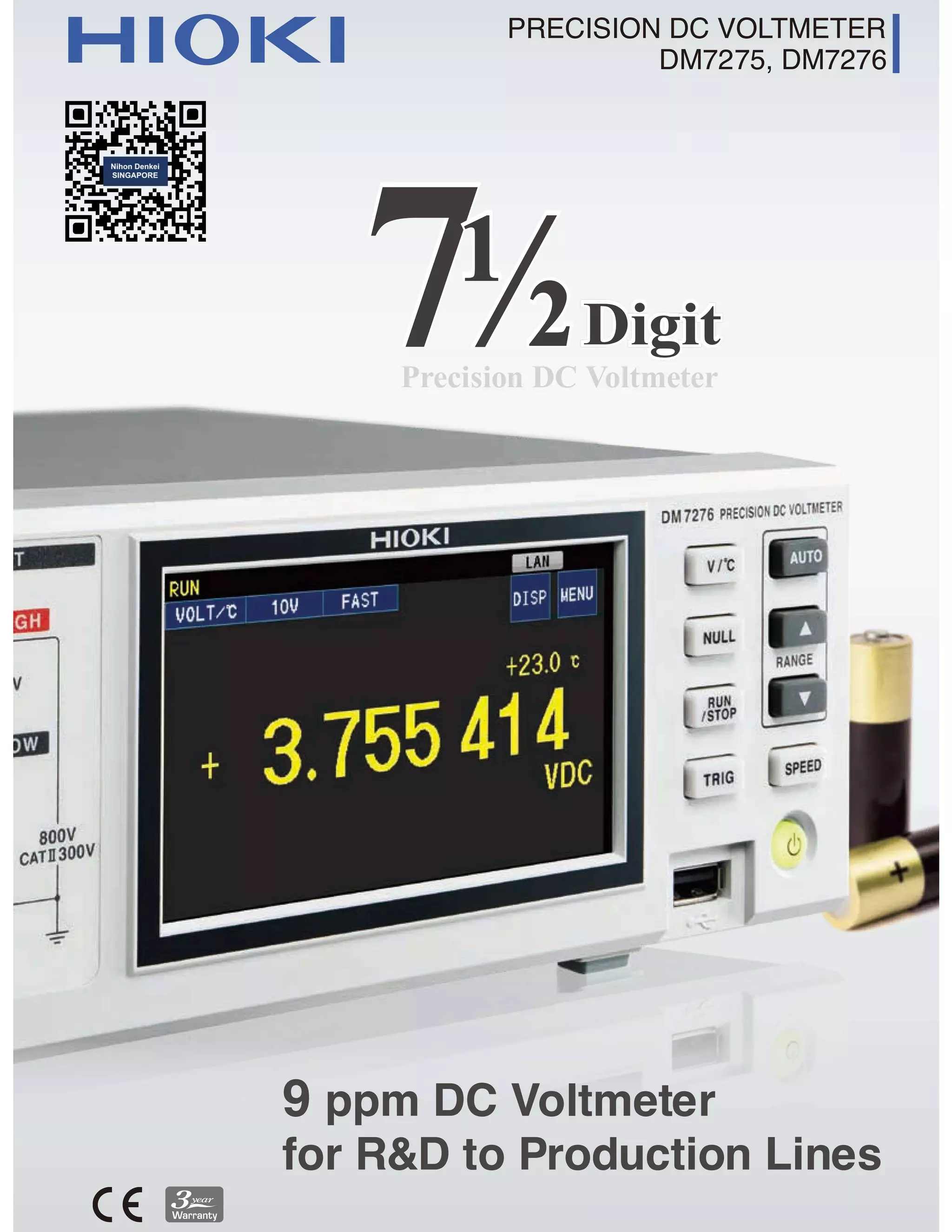 Hioki PRECISION DC VOLTMETER DM7275 DM7276 | PDF