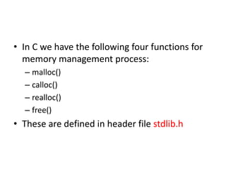 Dynamic Memory Allocation(DMA) | PPTX | Programming Languages | Computing
