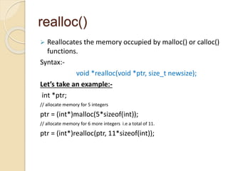 Dynamic memory Allocation in c language | PPTX
