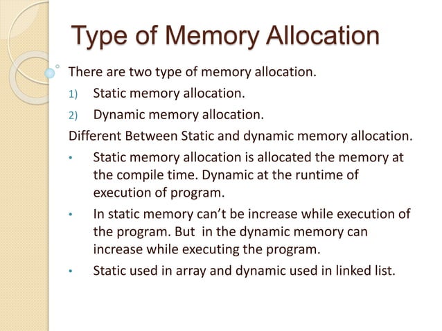 Dynamic memory Allocation in c language | PPTX