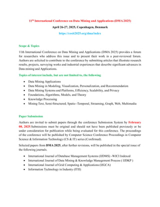 11th International Conference on Data Mining and Applications (DMA 2025 ...