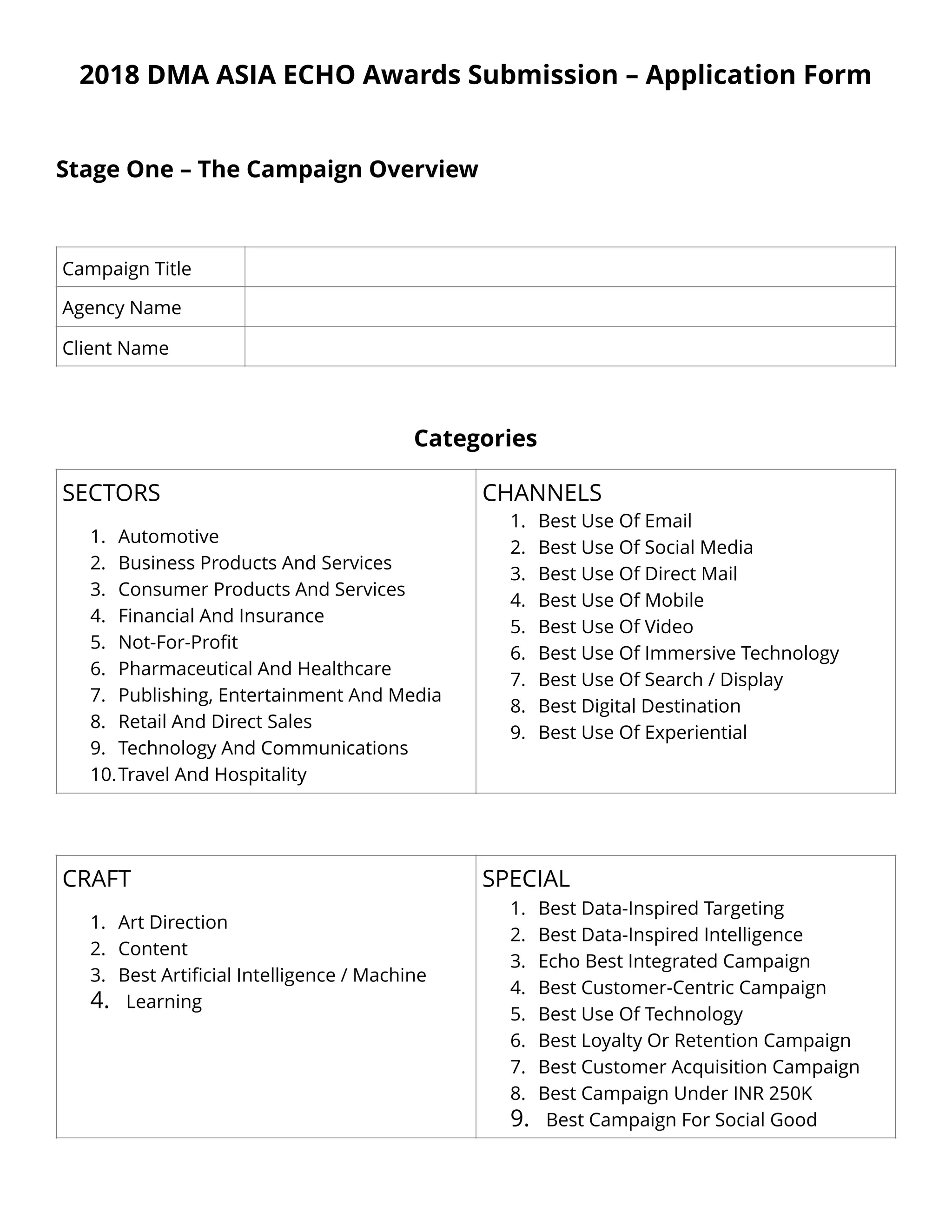 DMA ASIA ECHO Awards Submission Form | PDF