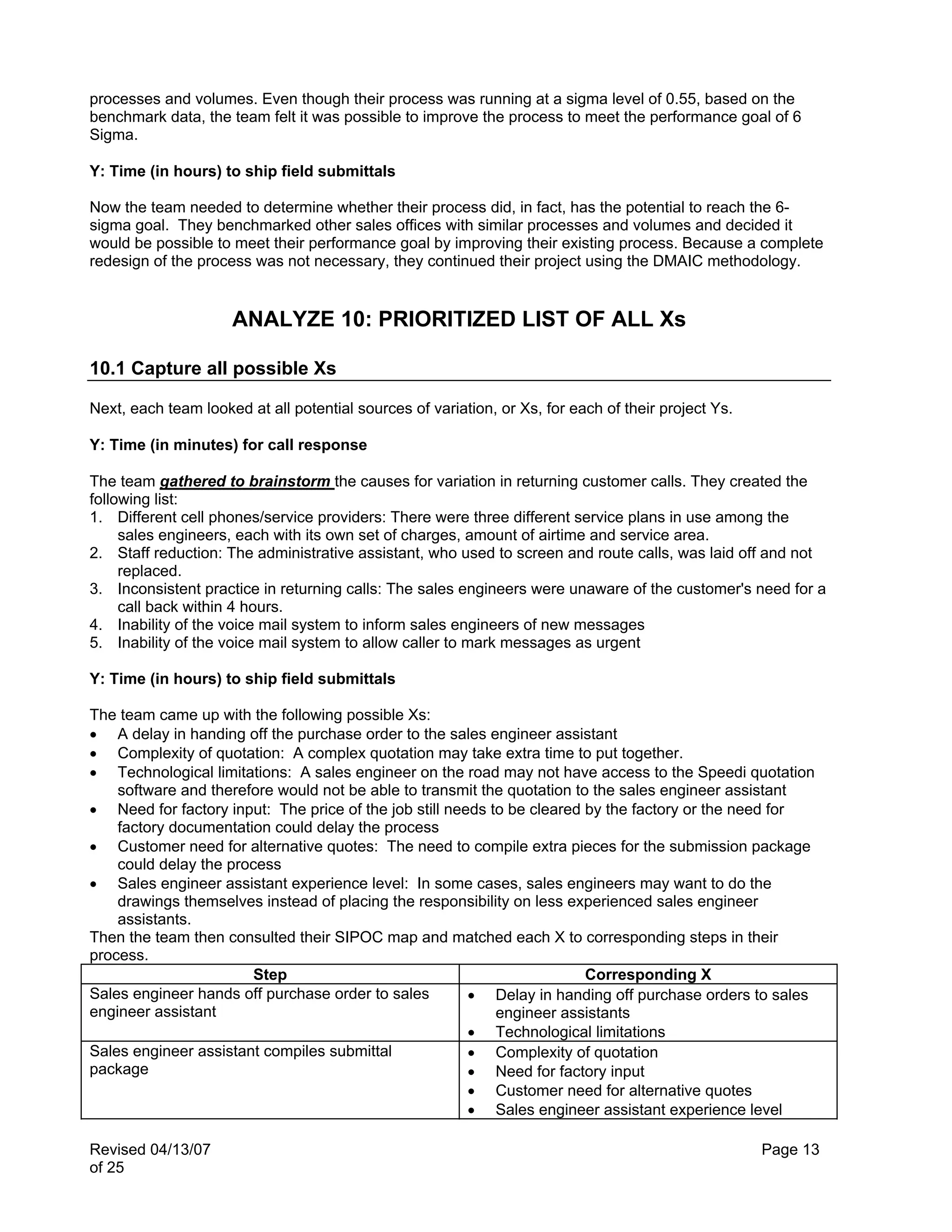 Six Sigma DMAIC Case Study | PDF