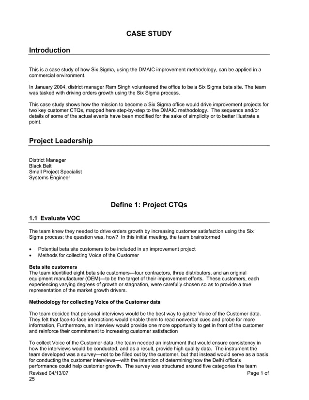 Six Sigma DMAIC Case Study | PDF | Sales | Business