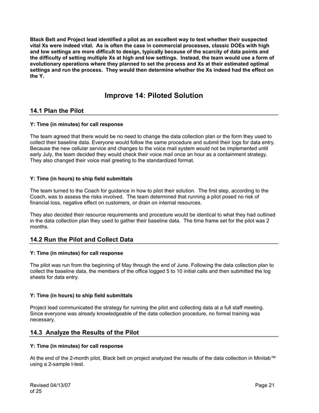Six Sigma DMAIC Case Study | PDF | Sales | Business