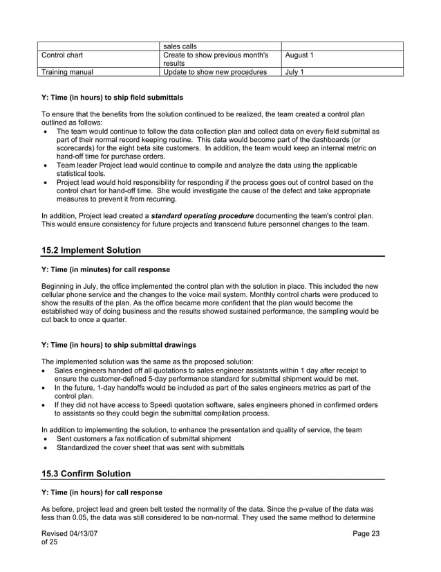 Six Sigma DMAIC Case Study | PDF | Sales | Business