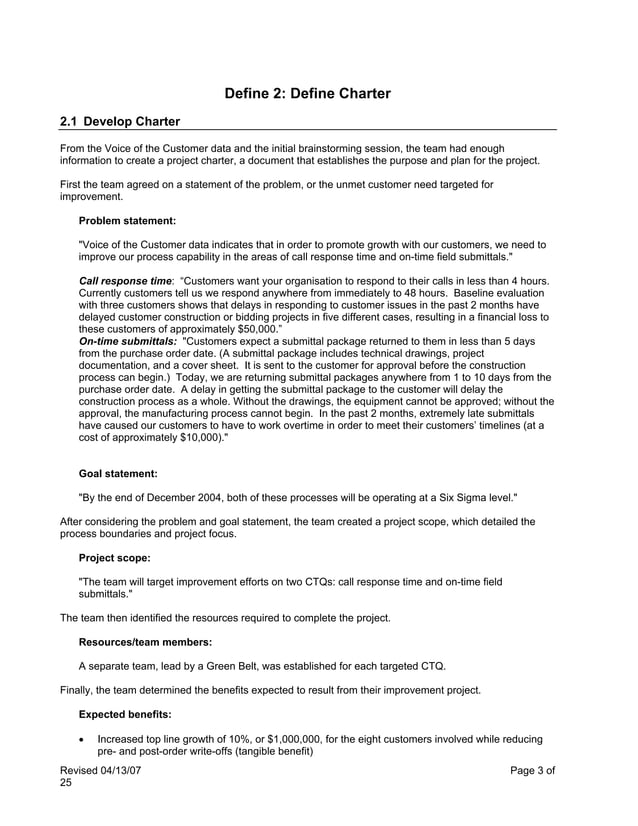 Six Sigma DMAIC Case Study | PDF | Sales | Business